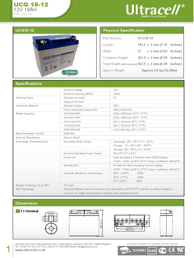 Bateria Ultracell 12V 18A | PDF | Manufactured Goods | Electromagnetism