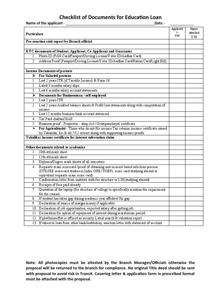 Checklist Education Loan | PDF | Economies