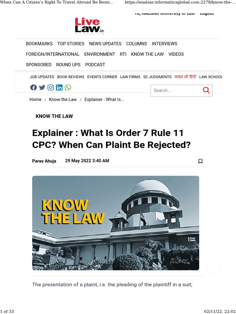 Order 7 Rule 11 CPC: Plaint Rejection Explained | PDF | Lawsuit ...