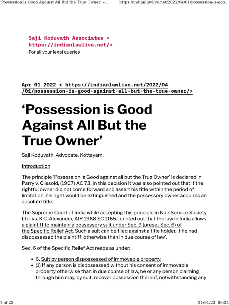 Possession Rights and Legal Implications | PDF