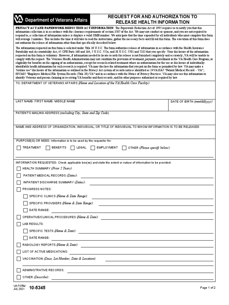 VA - Form - 10-5345 - Fillable | PDF | United States Department Of ...