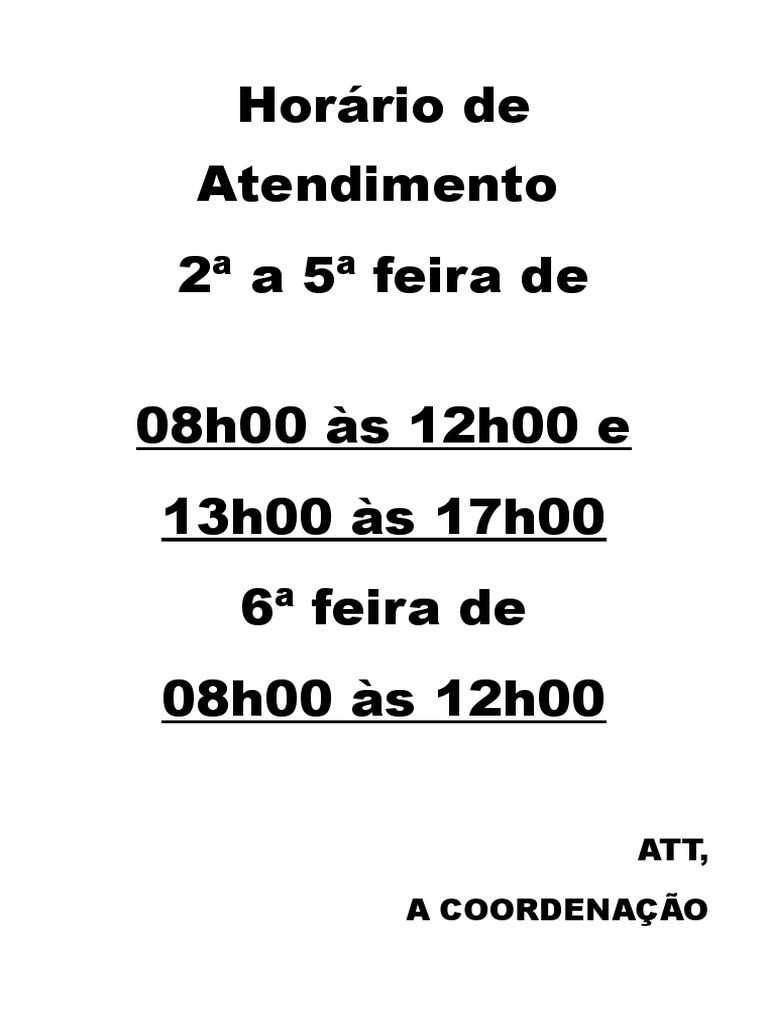 Cartaz Horário Funcionamento | PDF