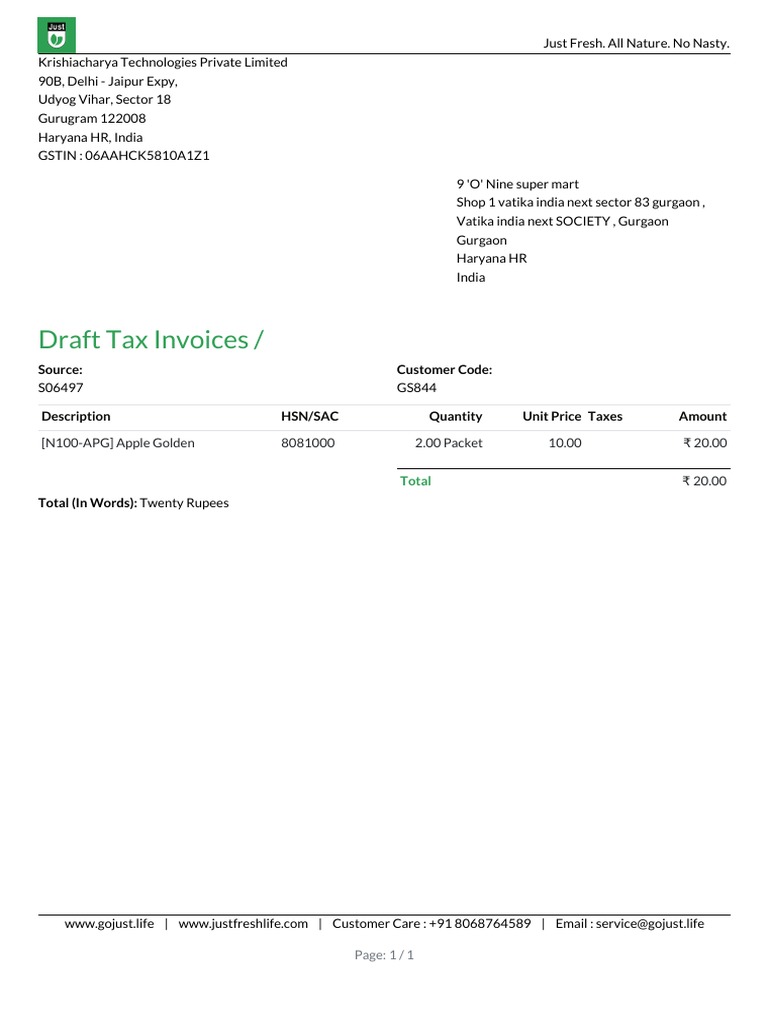 Just Fresh grocery invoices | PDF | Invoice | Delhi