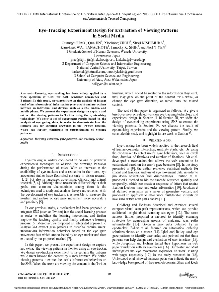 Eye-Tracking Experiment Design For Extraction of Viewing Patterns in Social Media | PDF ...