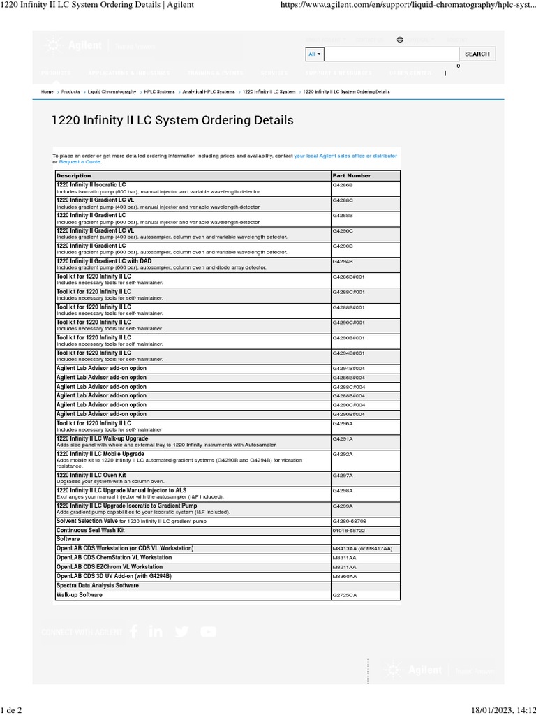 1220 Infinity II LC System Ordering Details - Agilent | PDF | High ...