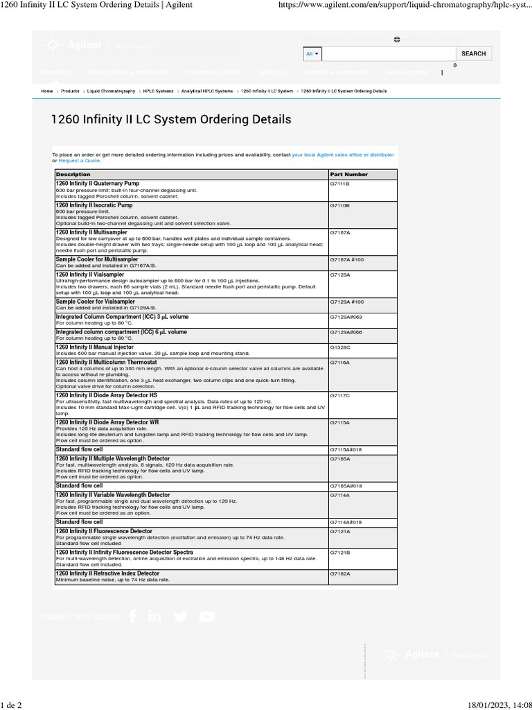 Agilent 1260 Infinity II Ordering Guide | PDF | Ultraviolet | Fluorescence