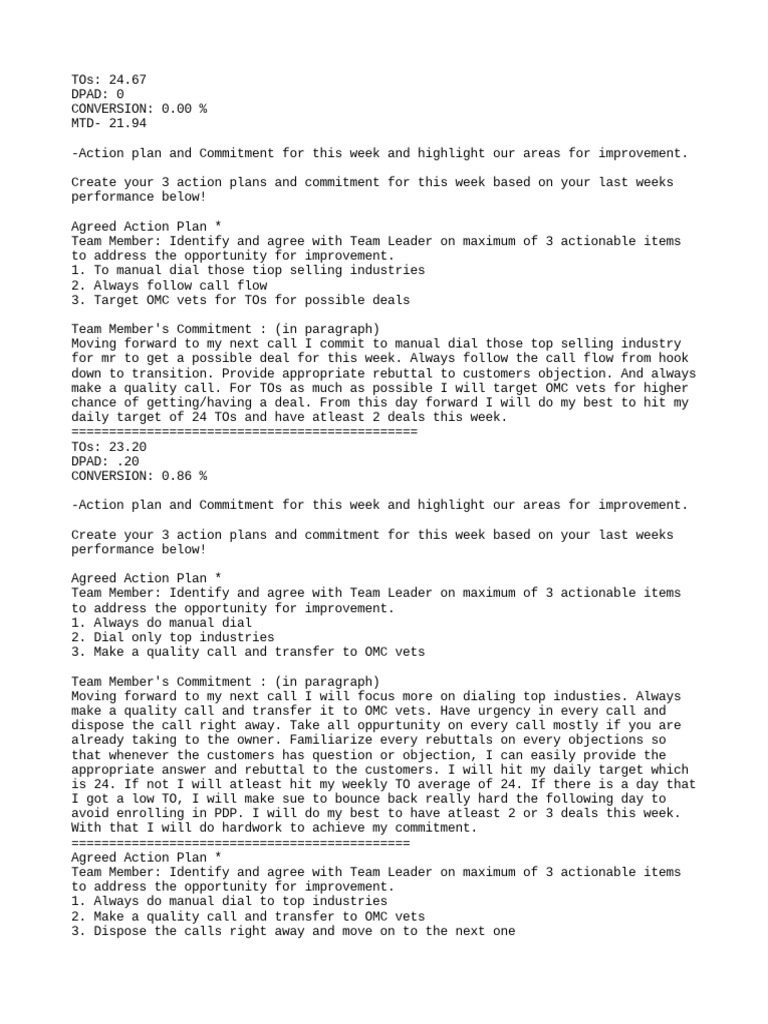 Performance Reviews and Commitment Plans for Contact Center Agents | PDF