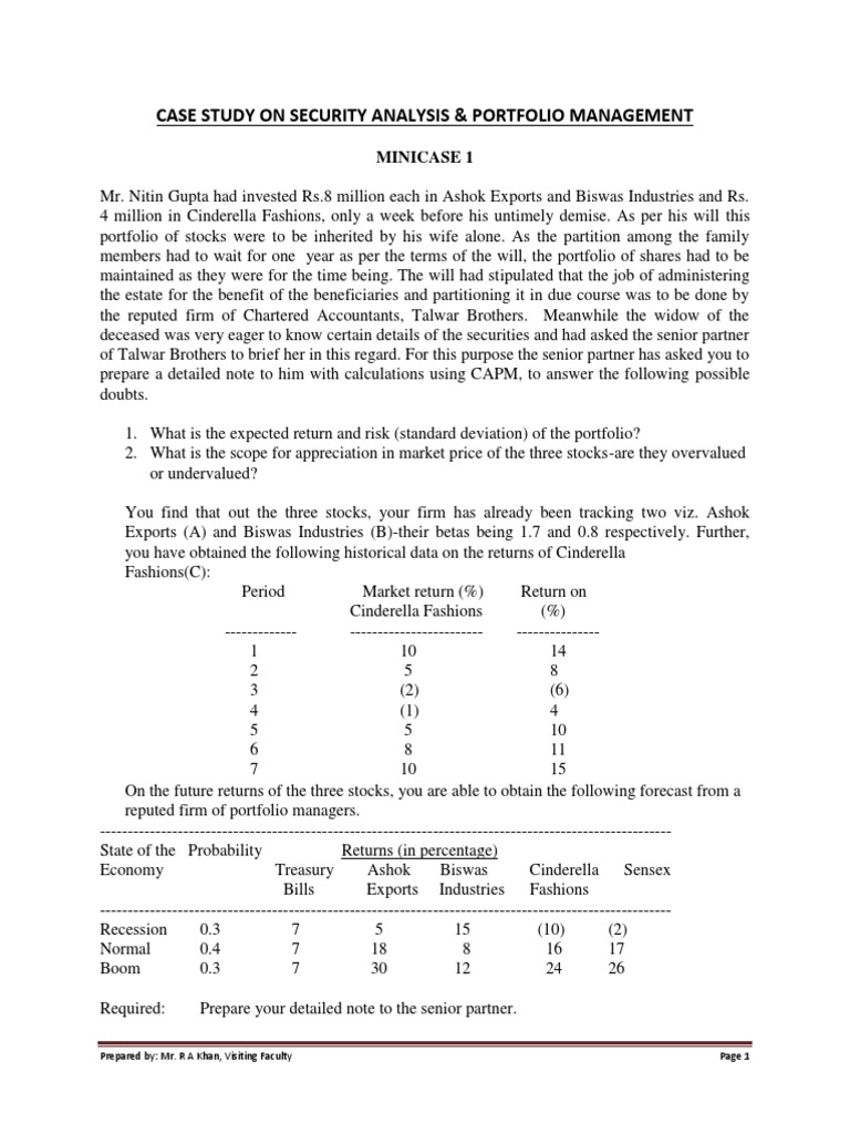 Case Study On SAPM | PDF | Beta (Finance) | Capital Asset Pricing Model