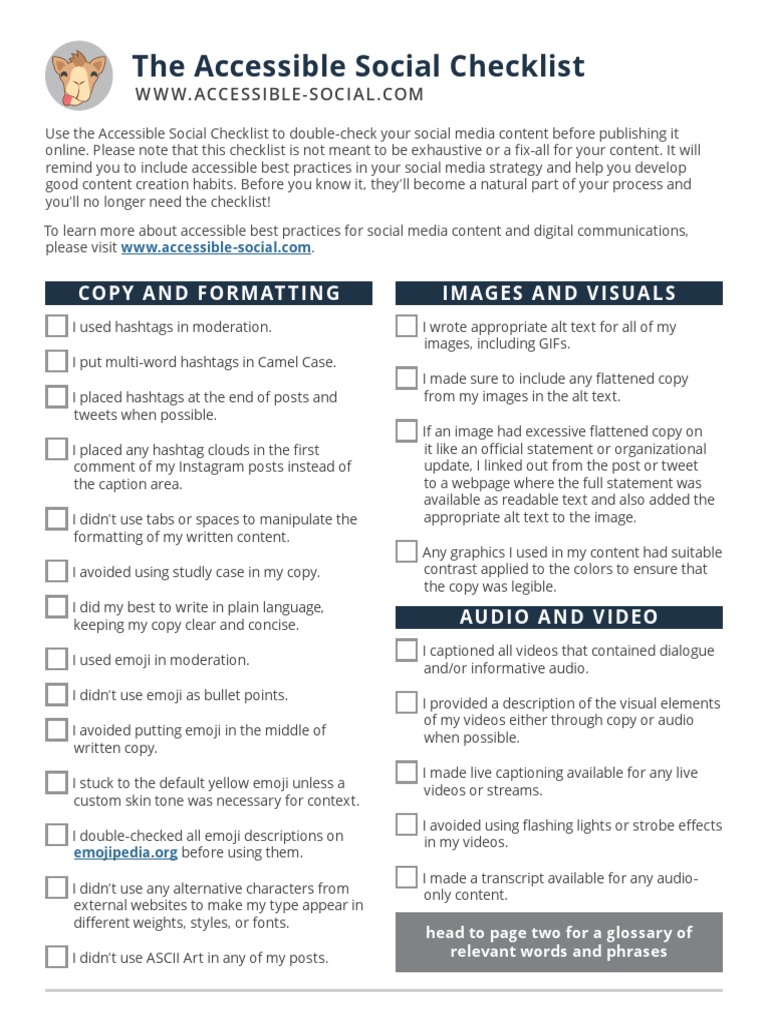 Social Media Accessibility Checklist | PDF