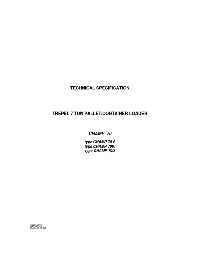 Trepel Champ 70 Loader Specifications | PDF | Brake | Vehicles