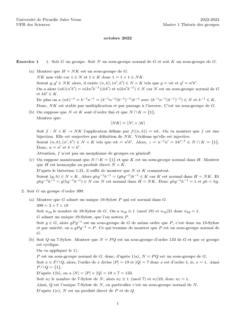 Exercices de théorie des groupes et algèbre | PDF | Structures ...