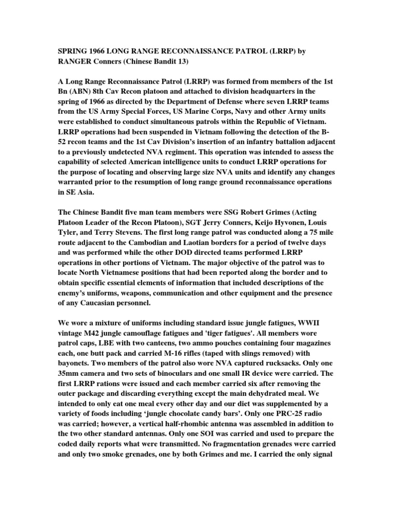 Spring 1966 Long Range Reconnaissance Patrol (LRRP) | PDF | Long Range ...