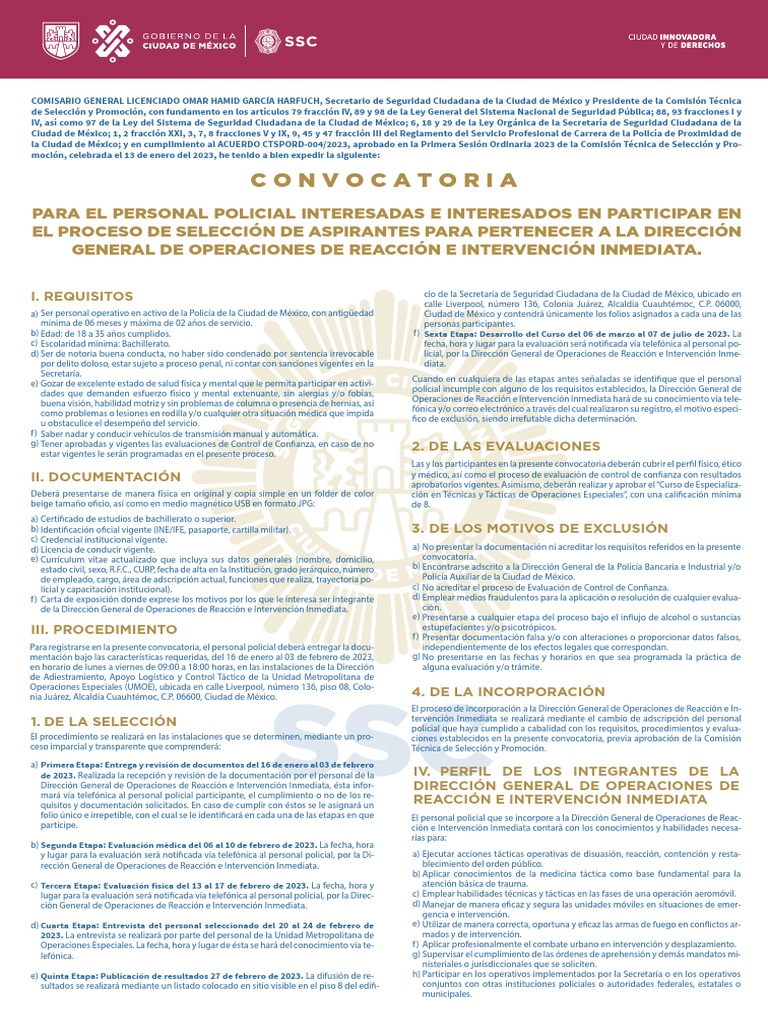 Convocatoria SelecAspirantes UMOE 2023 | PDF | Policía | Ciudad de México
