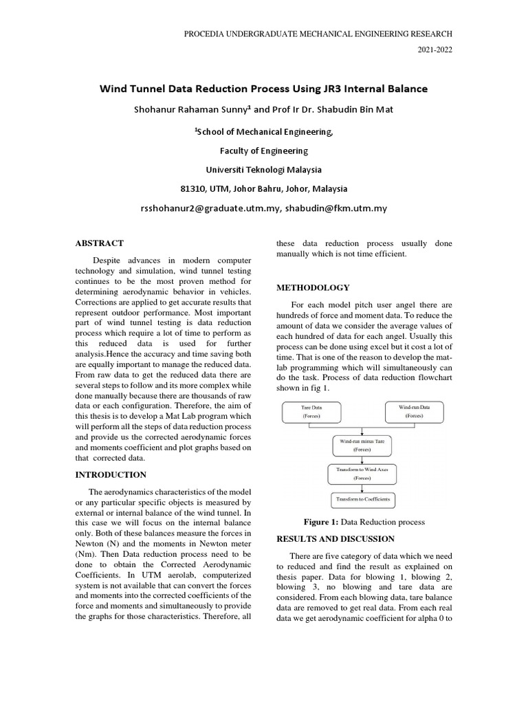 Wind Tunnel Data Reduction Process Using JR3 Internal Balance | PDF