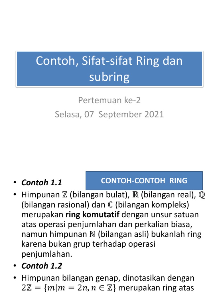 070921-Pertemuan 2-Sifat-Sifat Ring Dan Subring | PDF | Metode & Bahan ...