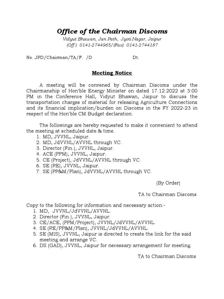 Meeting Notice for Discoms Conference | PDF