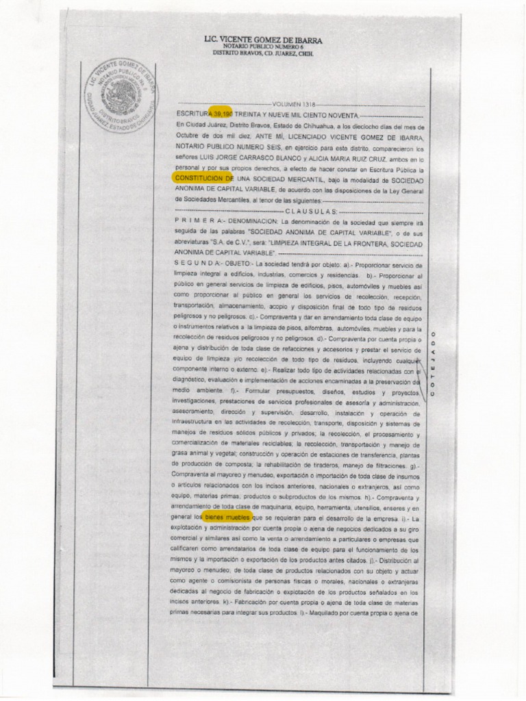 Esc. 39,190 - 18oct10 - Const - Objeto Ok - Nombran Como admonUnicoAmplio Luis Jorge Carrasco ...