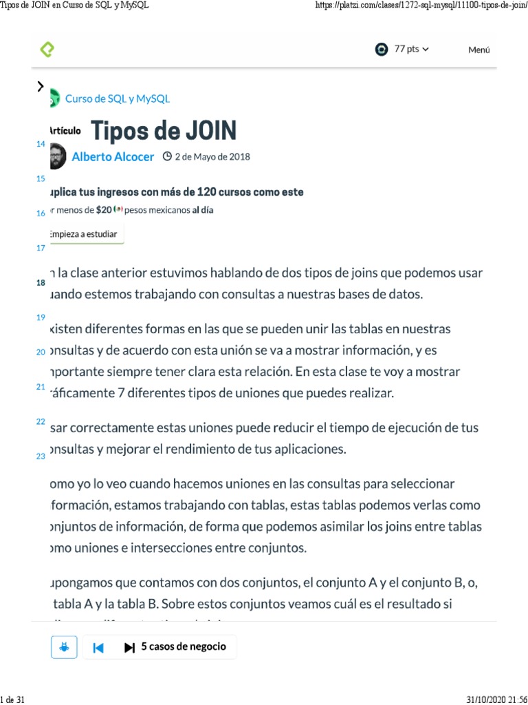 SQL Tipos de Join | PDF | SQL | Software de gestión de datos SQL Tipos de Join | PDF | SQL | Software de gestión de datos