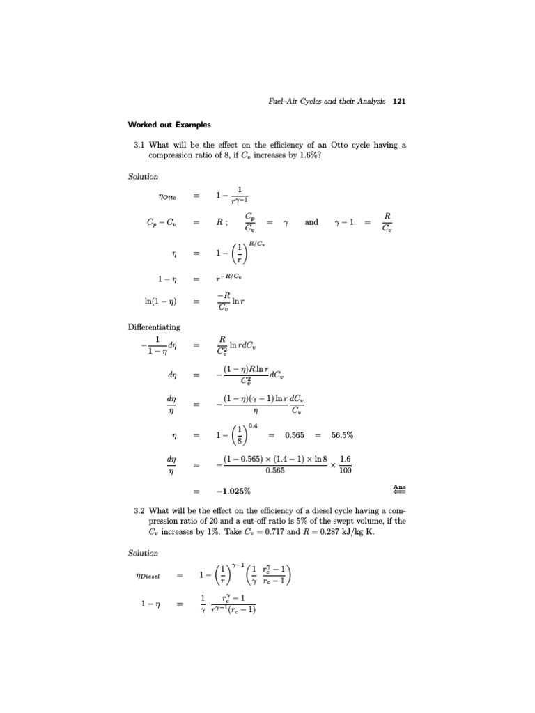 Fuel Air Cycle Worked Example and Worksheet | Download Free PDF ...