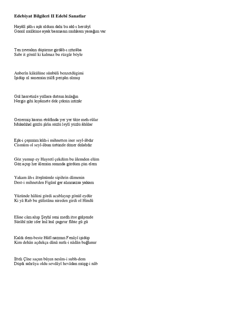 Edebiyat Bilgileri II Edebî Sanatlar | PDF