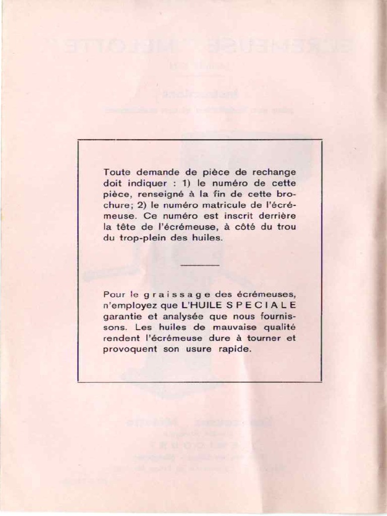 Ecrémeuse Mélotte SN Mode D'emploi | PDF