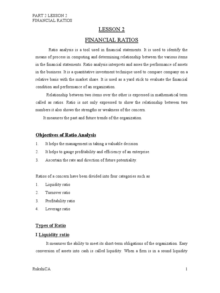 Lesson 2 Financial Ratios: Objectives of Ratio Analysis | PDF | Equity ...