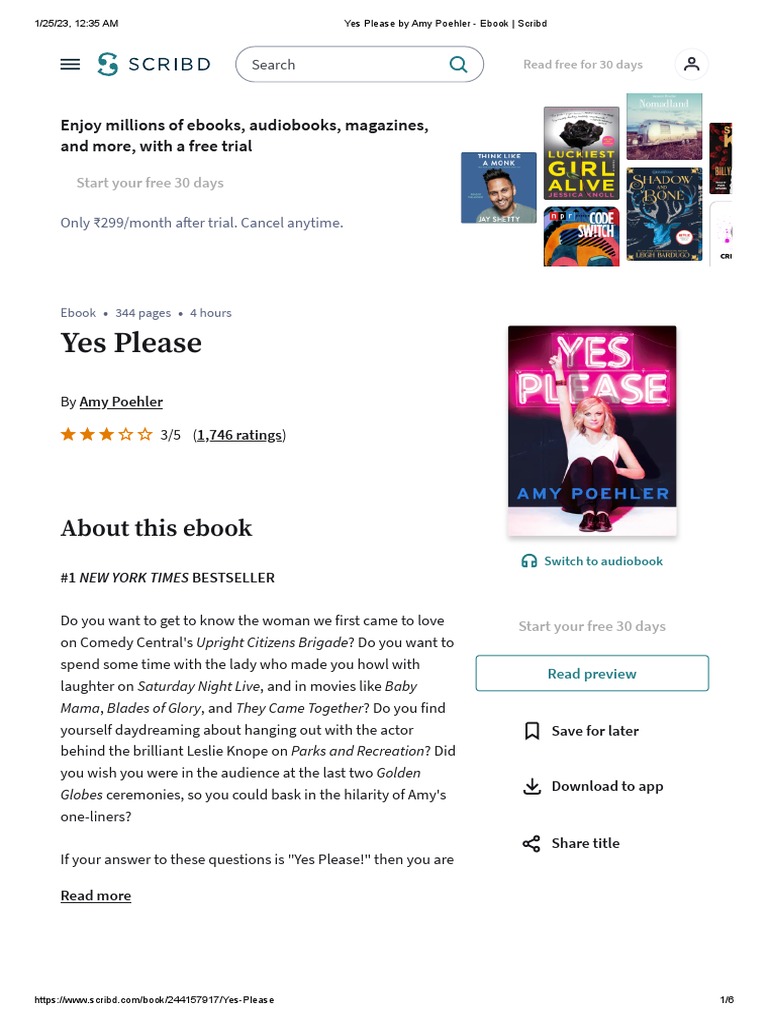 Yes Please by Amy Poehler - Ebook - Scribd | PDF | Scribd | Books