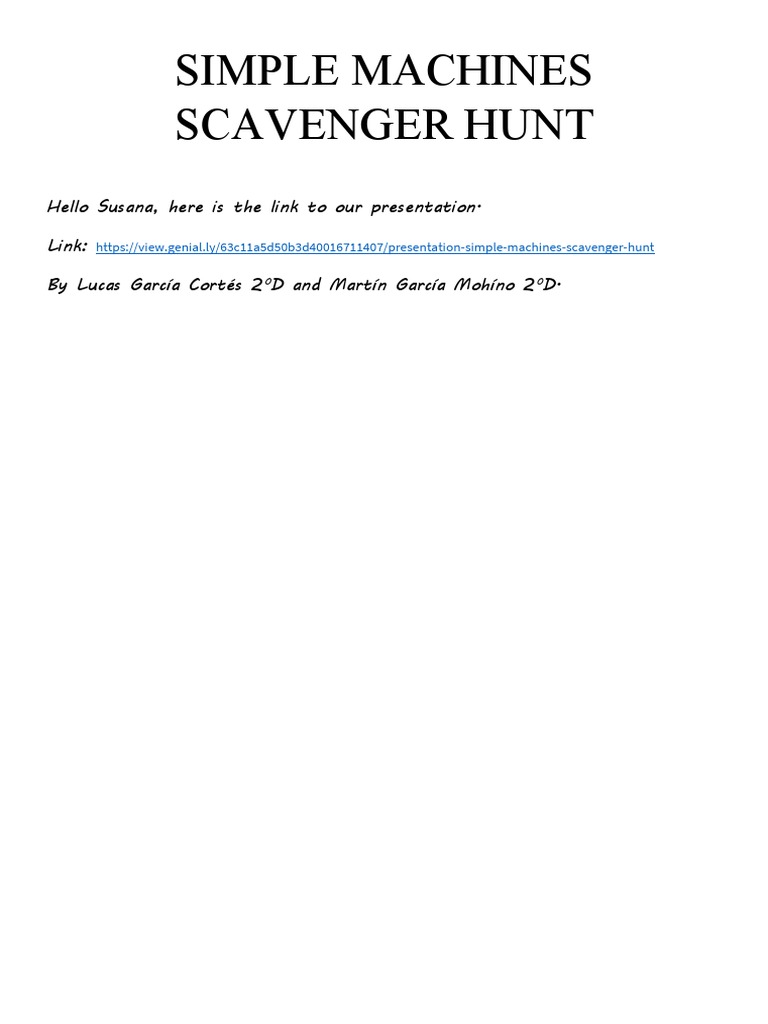 Simple Machines Scavenger Hunt | PDF