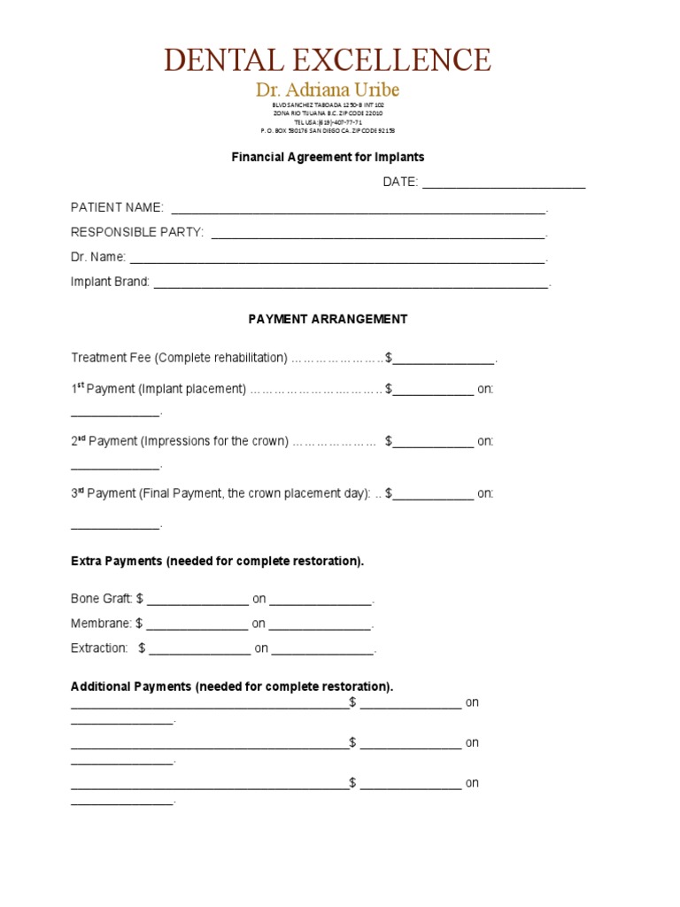 Financial Agreement For Implants | PDF