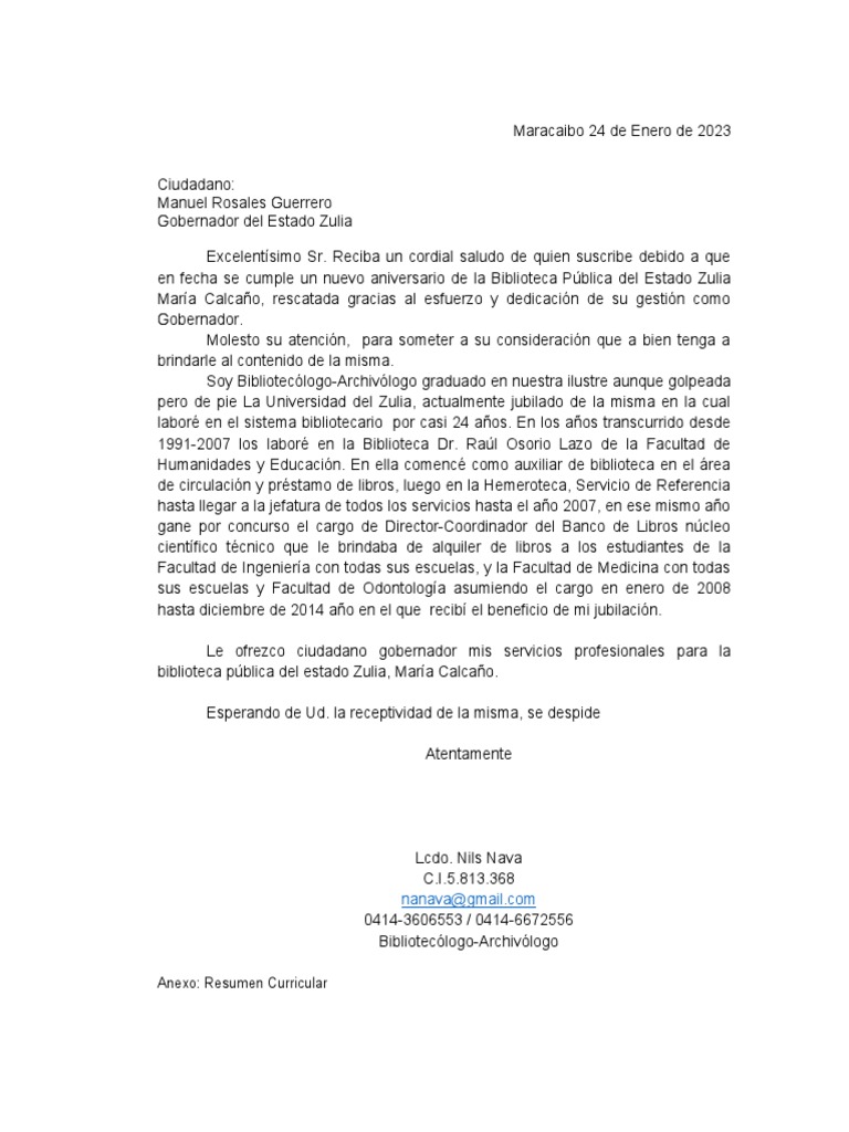 Carta Al Gobernador | PDF Carta Al Gobernador | PDF