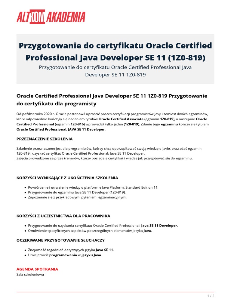 Oracle Certified Professional Java Developer Se 11 | PDF