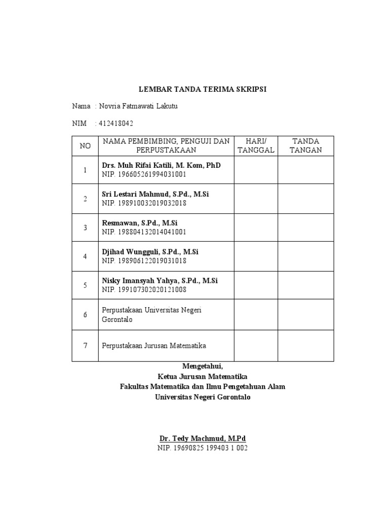 Lembar Tanda Terima Skripsi | PDF