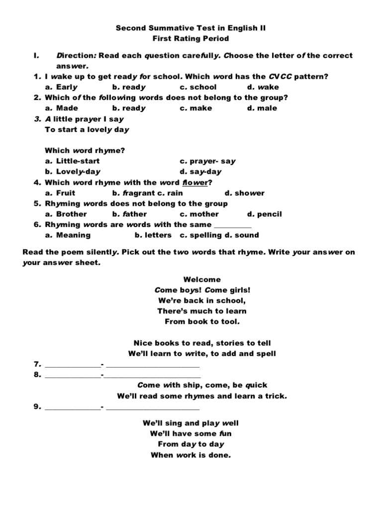 Second Summative Test in English II | PDF