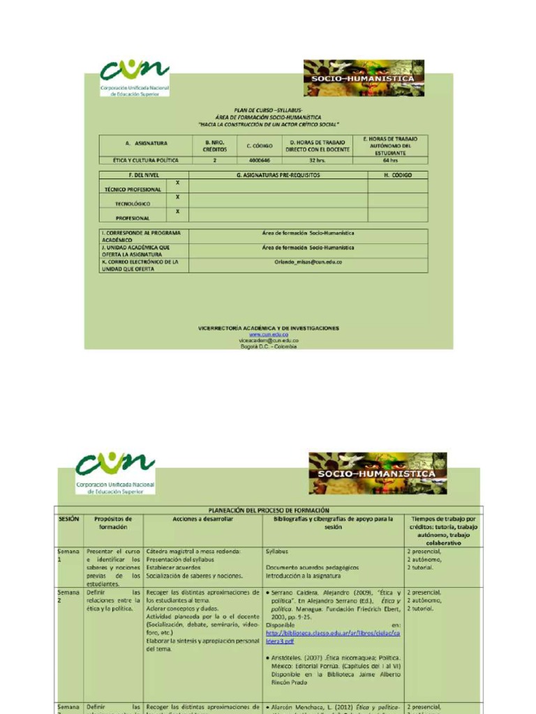 Syllabus Ética y Cultura Política Cun | PDF