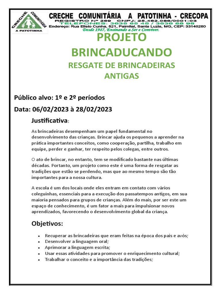 Projeto Resgate de Brincadeiras | PDF