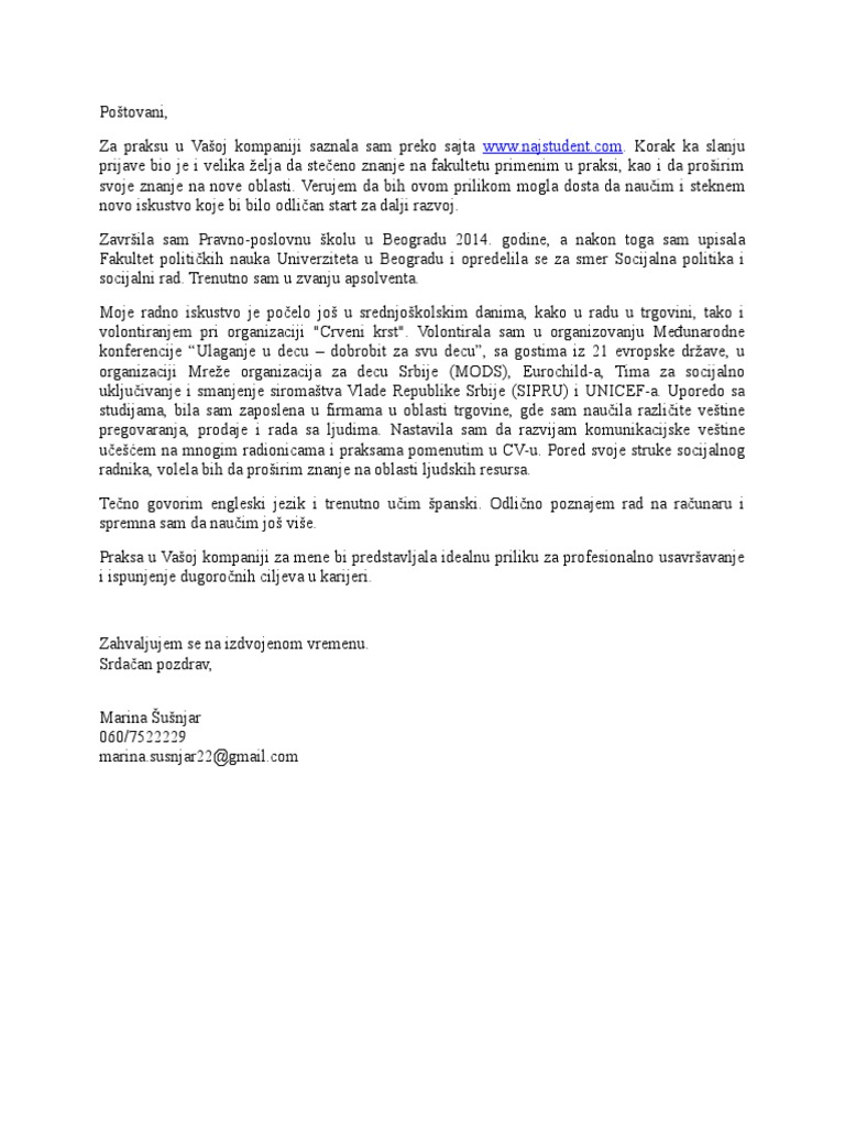 Motivaciono Pismo | PDF