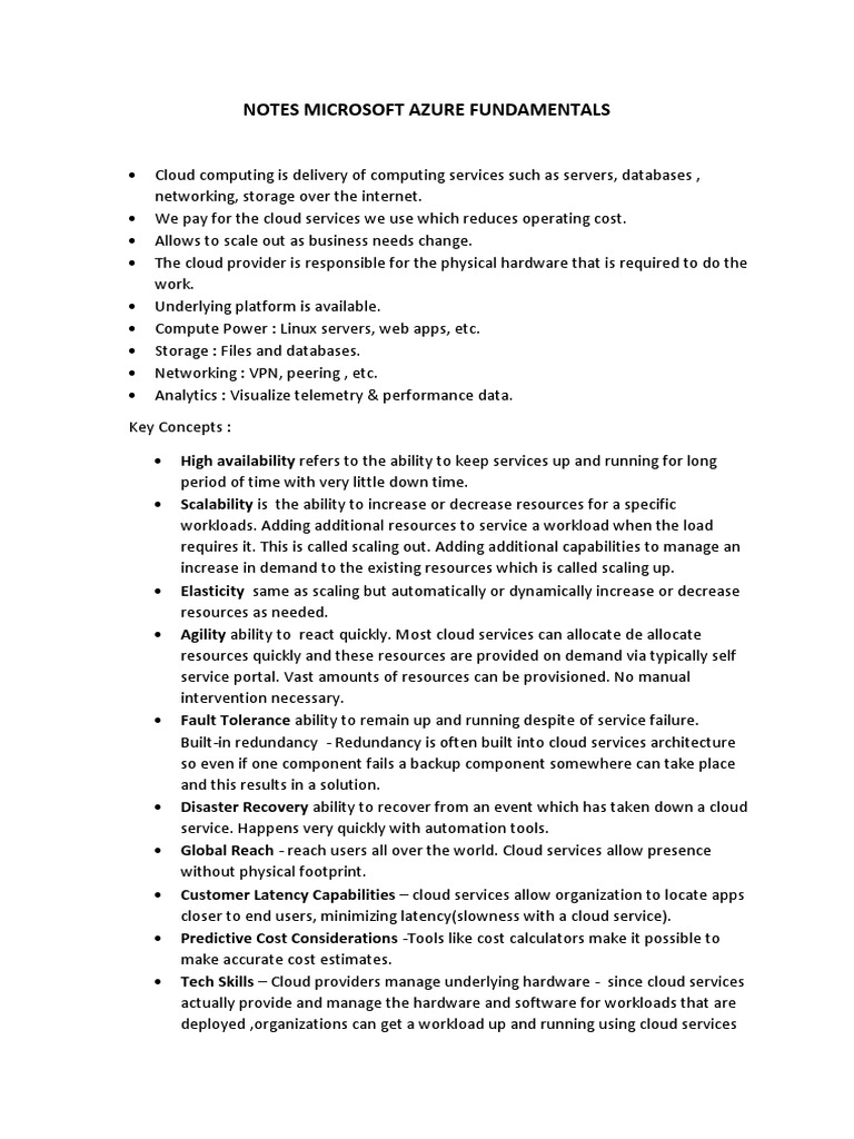 Notes Microsoft Azure Fundamentals Pdf Cloud Computing Scalability 