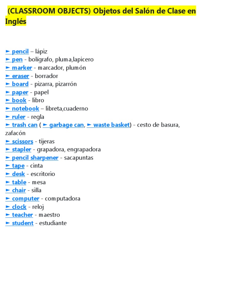 Vocabulario de Aula en Inglés | PDF