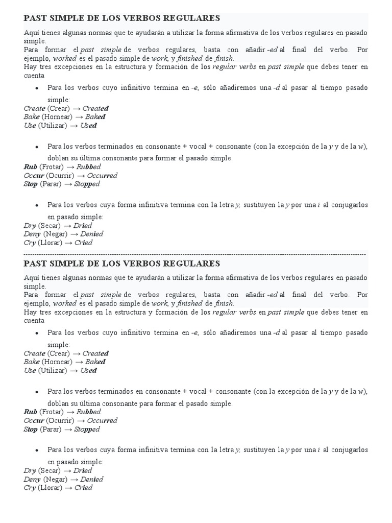 Past Simple de Los Verbos Regulares | PDF