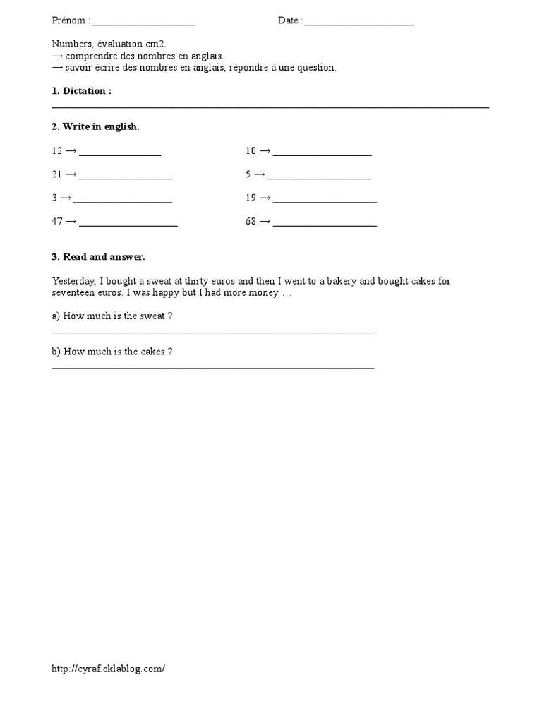 NB Eval Anglais Cm2 | PDF