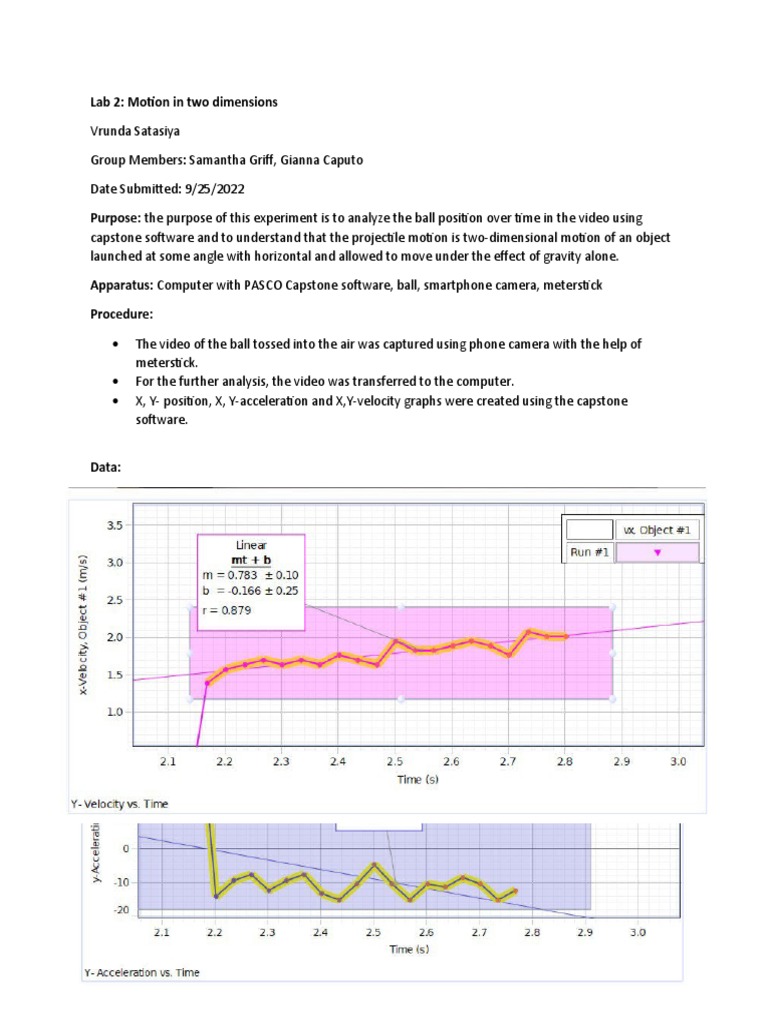 Lab 2 Motion in Two Dimensions | PDF | Velocity | Acceleration