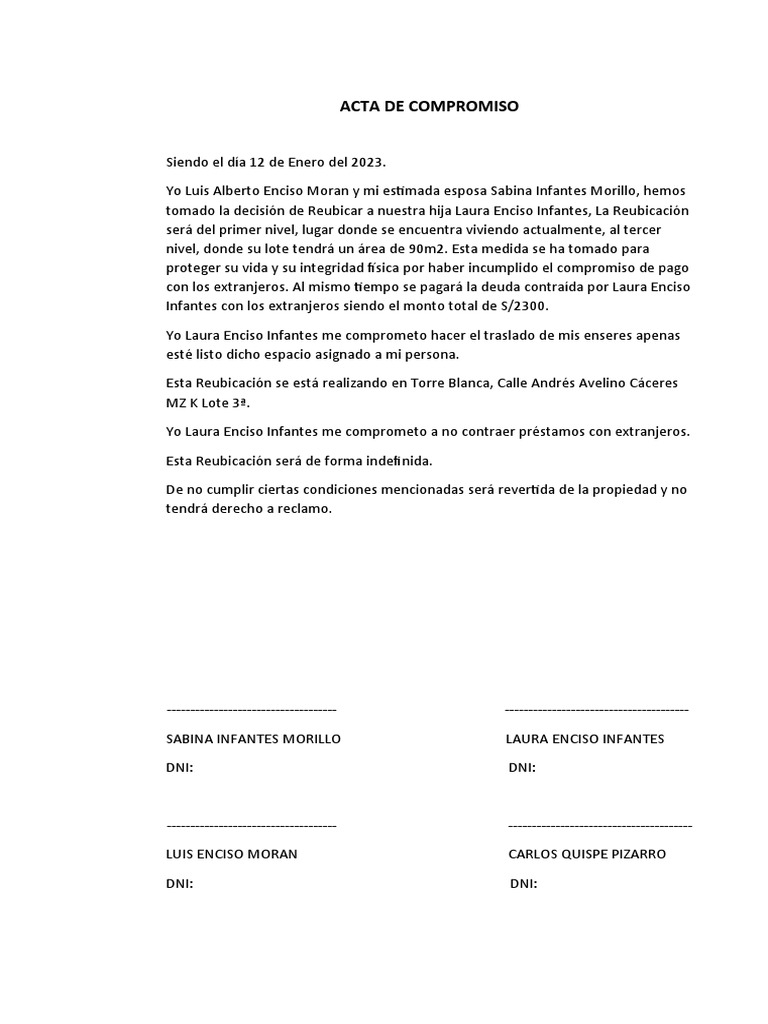 Acta de Compromiso | PDF