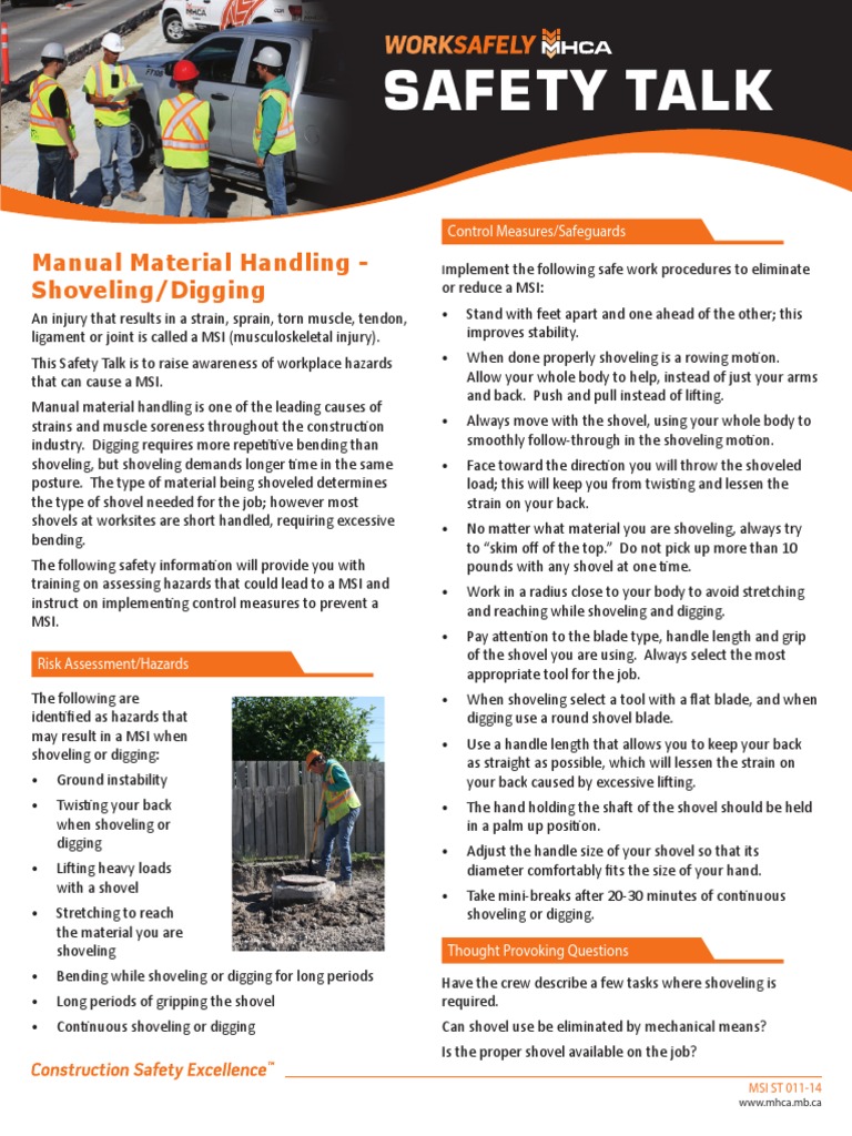 Manual Material Handling Shoveling Digging | PDF | Musculoskeletal System | Safety