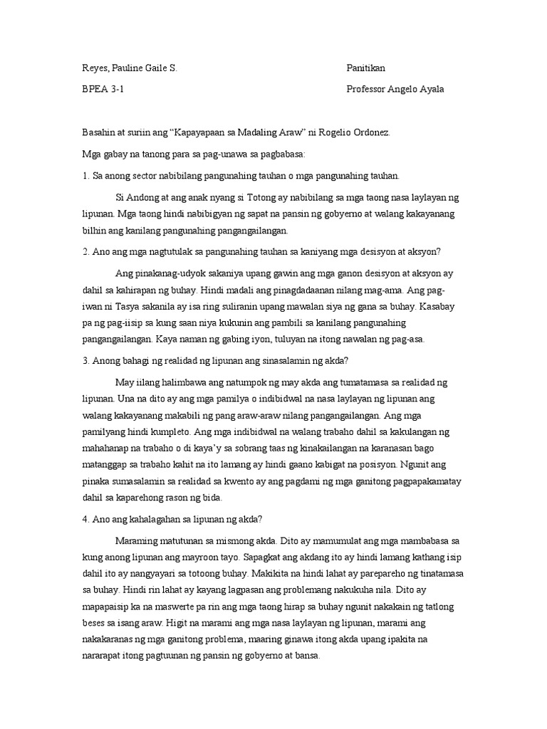 Kapayapaan Sa Madaling-Araw (Reyes, Pauline) | PDF