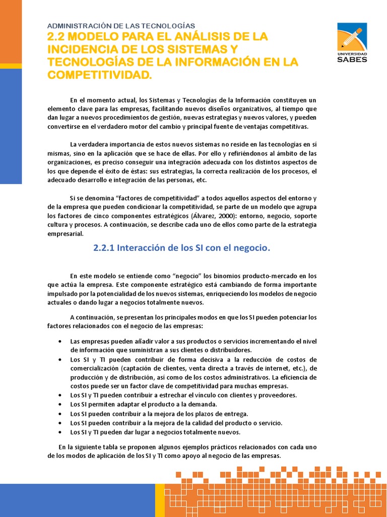 2.2 - Modelo para El Análisis de La Incidencia de SI y TI en La Competitividad | PDF ...