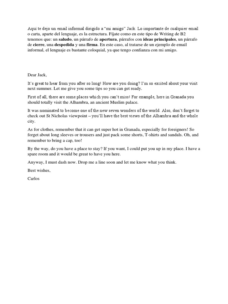 Ejemplo de Writing B2 Informal Email | PDF