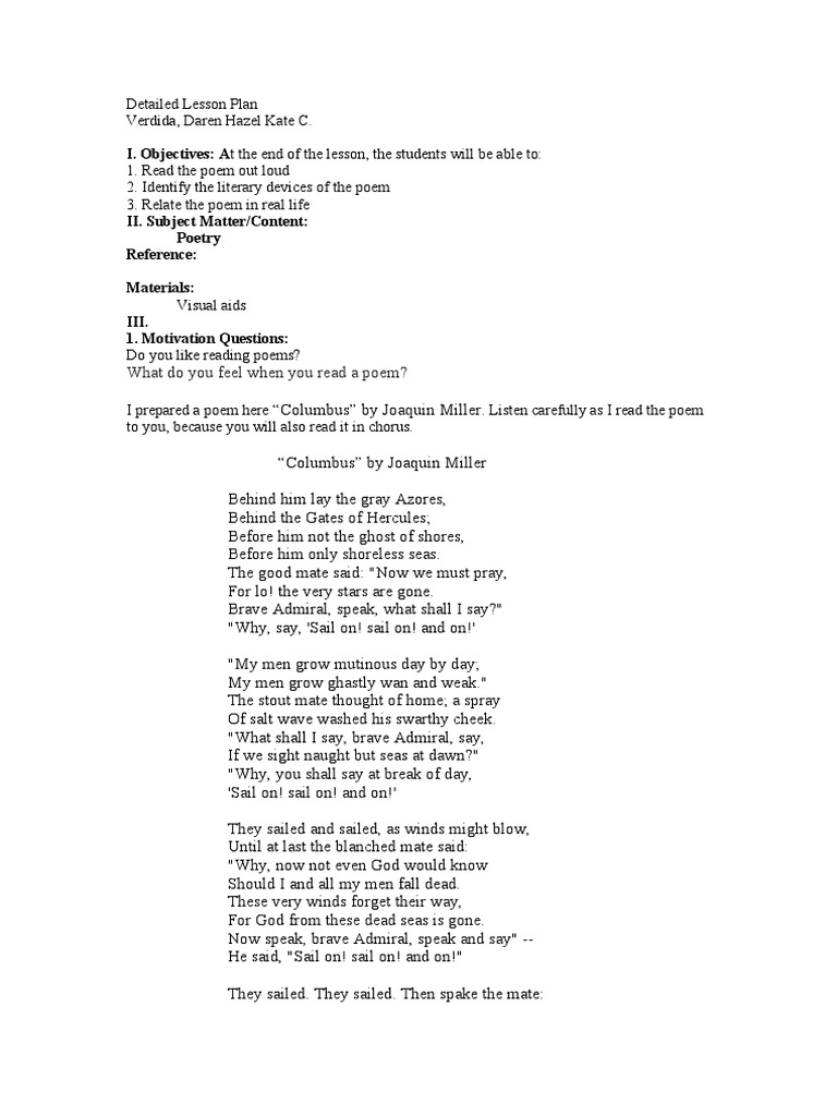 Poetry Lesson Plan: Analyzing "Columbus" | PDF