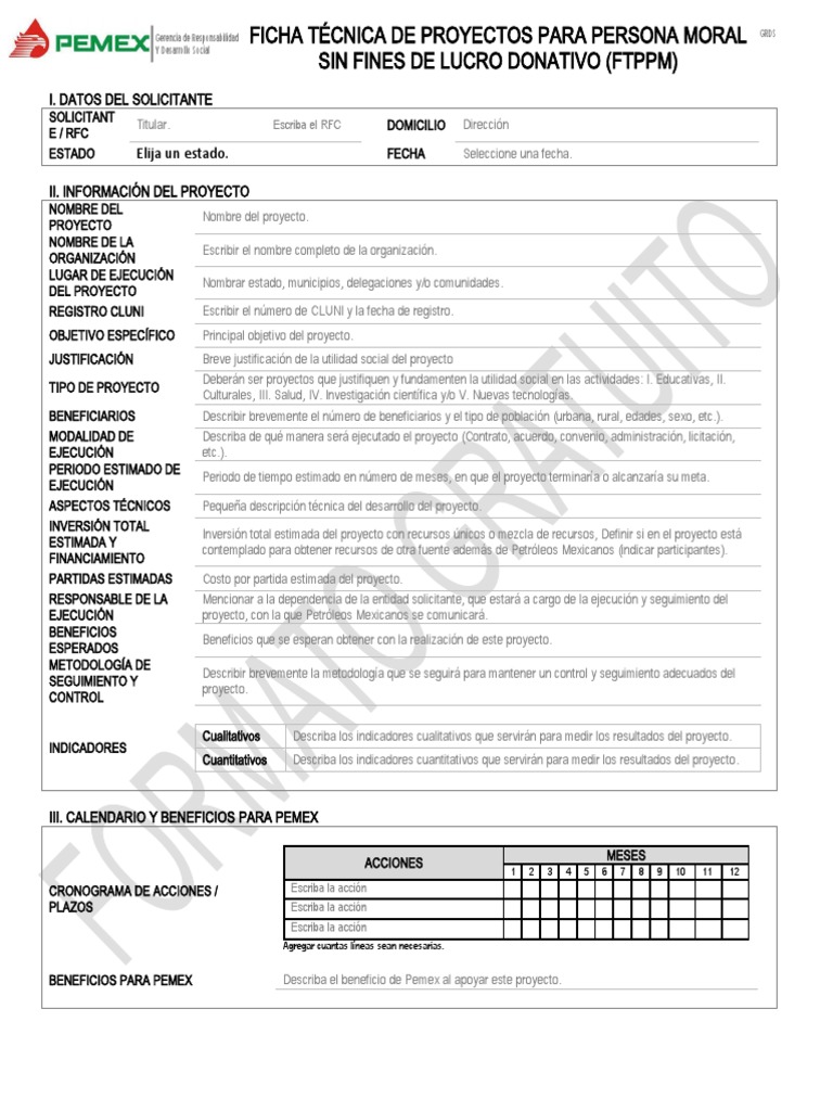 3 FTPPM Formato Ficha Técnica Proyectos OSC - Donativo | PDF