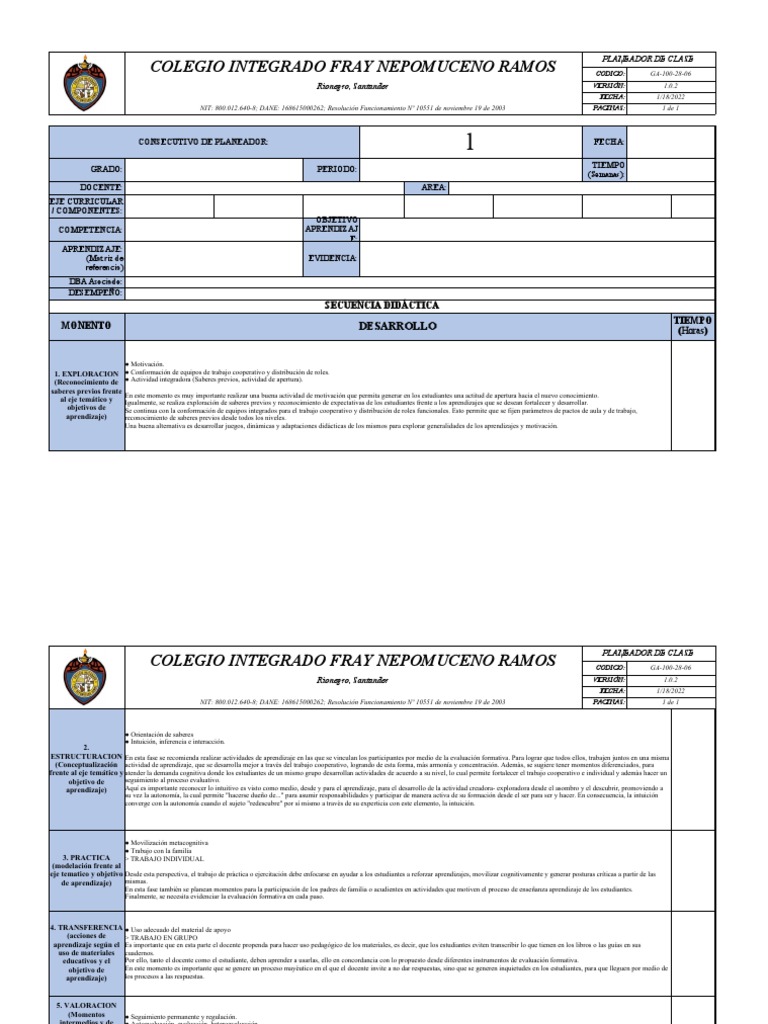 PLANEADOR DE CLASE Explicado | PDF | Evaluación | Aprendizaje