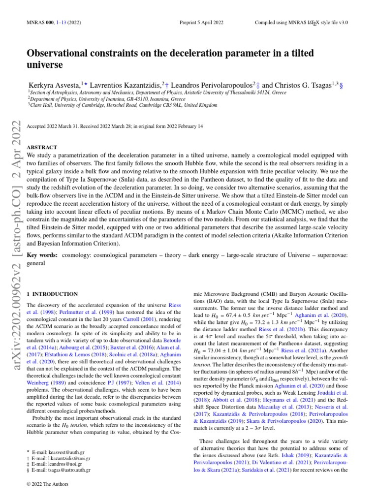 Observational Constraints On The Deceleration Parameter in A Tilted Universe | Download Free PDF ...